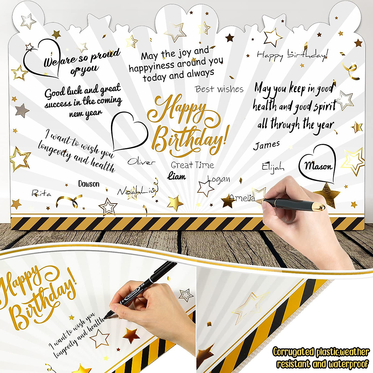 Large Greeting Card 25 x 16 inch Giant Guest Book Jumbo Birthday Card Big Happy Birthday Card Oversize Plastic Custom Card for Women Men Party Decorations (Birthday Theme)