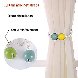 2 Pack,Curtain Rope Ties,Magnetic Curtain Tiebacks,Wooden Magnetic Curtain Tiebacks Pair, Magnetic Curtain Tie Backs for Home, Office, Window Accessories- Blue and Yellow||40cm