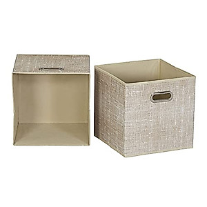 Household Essentials 6 Pack Fabric Storage Bins with Handle, Tan Mix