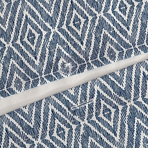 French Connection Full/Queen Hanwell Clipped Jacquard Duvet Cover Set - White Geometric 3-Piece Machine Washable Reversible Blue Bedding Duvet Cover and Sham Set