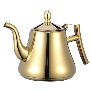 Cabilock 1L Stainless Steel Tea Pot with Removable Infuser Coffee Water Small Kettle Filter Set for Stovetop Induction Stove Top (Golden)
