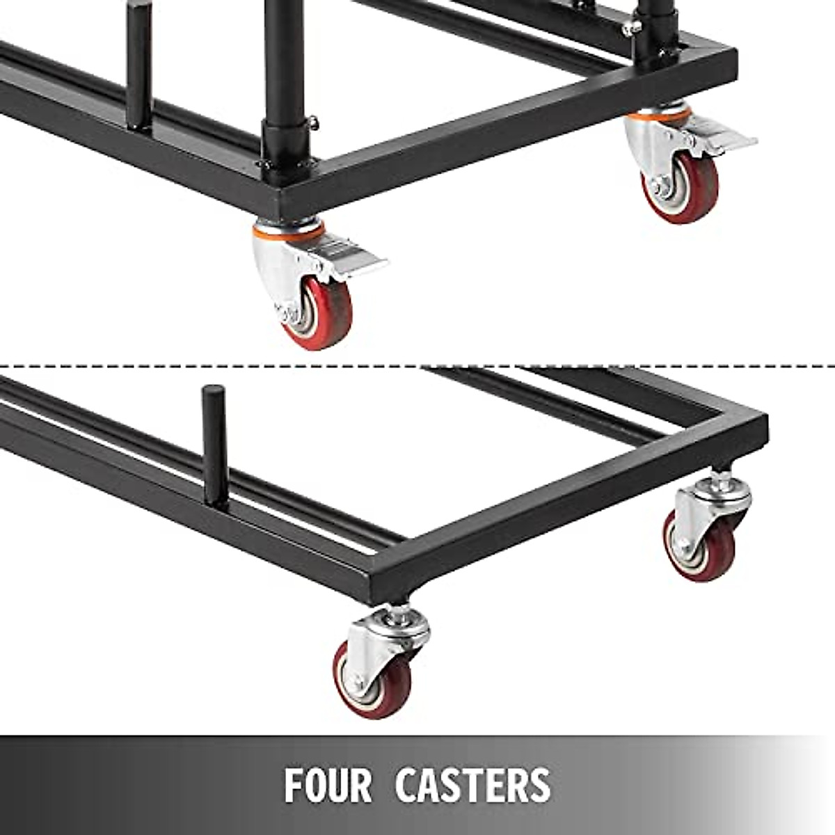 VEVOR Folding Chair Dolly, 39.4"L x 20"W x 43.7"H L-Shaped Steel Foldable Storage Cart, 2 Swivel Casters with Brakes & 2 Fixed Straight Casters, for Commercial Home Kitchen Folding Chairs Transport