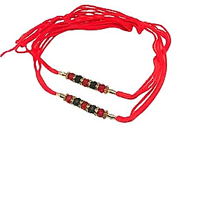 IndiaBigShop Rakhi for Bhaiya, 2 Ring Stone Brother Rakhee, Rakhi, Red-Green Crystal with Stone Rings Rakhi Thread- Set of 2