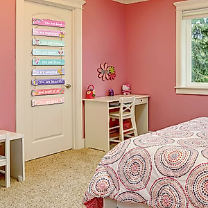 Yookeer Set of 9 Unicorn Rainbow Room Wall Decor for Teen Girls Inspirational Wall Unicorn Rainbow Motivational Art Aesthetic pink Wood Art Signs for Princess Nursery Room Bedroom