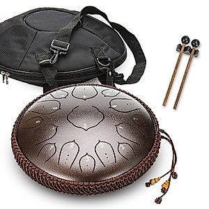 Steel Tongue Drum- ChunFeng 15 Notes 14 Inch Tongue Drum Instrument-Steel Drums For Adults-Hand Pan Drums With Music Book,Handpan Tongue Drum Mallets and Carry Bag,D Major(Bronze)
