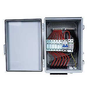 lopopvsys 6 String PV Combiner Box with Lightning Arreste, 15A Rated Current Fuse and 2P 63A Circuit Breakers for On/Off Grid Solar Panel System (6 String PV Combiner Box)