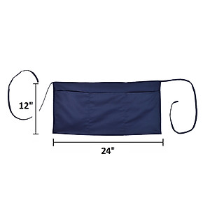 DALIX 24" Large Aprons Bartender Money Kitchen Restaurant Waist Bib Apron (3 Pockets) Navy Blue (10 Qty Pack)