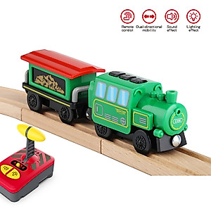 Wooden Train Accessories Battery Operated Locomotive Train, Remote Control Train for Track Set, Powerful Engine Train Vehicles Fit All Major Brands Track Railway System (Battery Not Included)