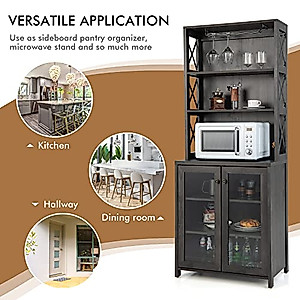 Giantex Kitchen Pantry, 67.5" Buffet Hutch Cabinet, 2 Door Sideboard, Coffee Bar Cabinet w/Glass Holder, Adjustable Shelves, Anti-toppling, Farmhouse Freestanding Wood Microwave Stand, Gray