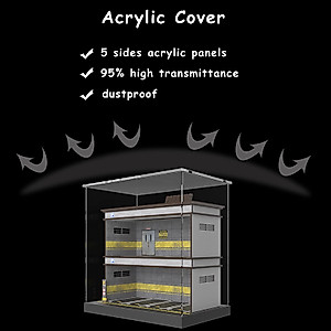 Hot Diecast Wheels Display Case - 1/64 Scale Die-cast Model Car Display Case with LED Light and Acrylic Cover, Wooden Parking Garage in 3 Floors with 10 Parking Spaces (D5)
