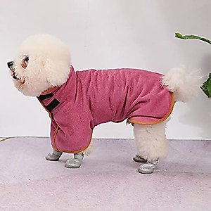 HZXINWANG Dog Dry Clothes Bathrobe Towel, Microfiber Dog Bathrobe, Adjustable Collar and Waist Pet Towel, Dog Dry Grooming Towel with Embroidery (XS, Rose)