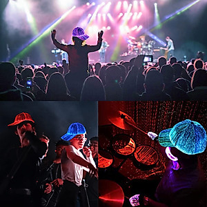 Ruconla Fiber Optic Cap LED hat with 7 Colors Luminous Glowing EDC Baseball Hats USB Charging Light up Even Party led Halloween cap for Event Holiday Black