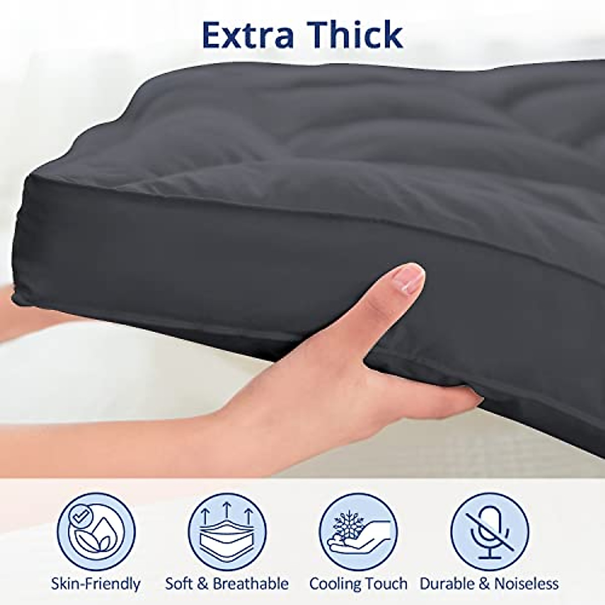 ELEMUSE Cooling Queen Mattress Topper, Extra Thick Mattress Pad Cover, Plush Pillow Top with Baffle Box Design, Soft Down Alternative Fill, Back Pain Relief, Hotel Feeling，Grey