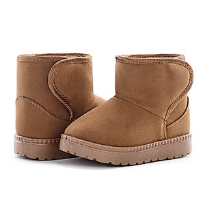 KDHAO Girls Boys Warm Winter Boots Kids Outdoor Snow Boots(5.5 M US Toddler, Brown(New))