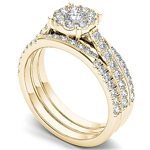Diamond2Deal 14k Gold 1 cttw Natural Diamond Engagement Bridal Ring Wedding Band Ring Set I2-H-I
