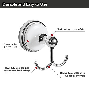 Design House 559260 Savannah Towel and Robe Hook, Polished Chrome and White