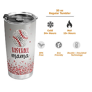 20oz Baseball Mama Tumbler, Basebal Mom Gifts for Mother, Grandma, Coffee Thermos for Women, Stainless Steel Double Wall Vacuum Insulated Coffee Mug, Travel Cup with Lid