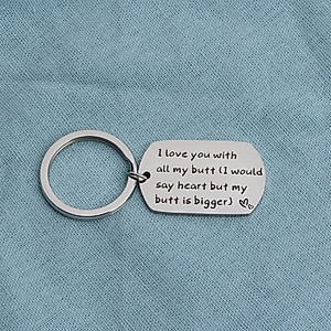 Zuo Bao Funny Keychain I Love You with All My Butt Dog Tag Gift for Boyfriend Girlfriend Valentine's Day (Keychain)