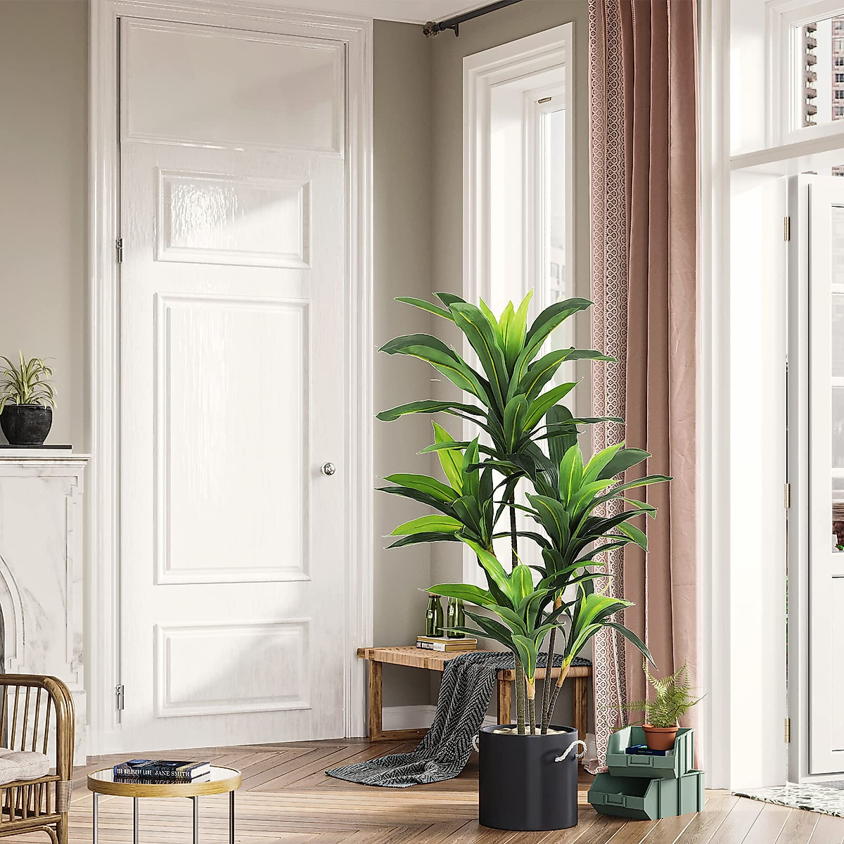 VIAGDO Dracaena Silk Plant Artificial 4ft Faux House Plants Evergreen Dracaena Marginata Fake Yucca Palm Trees in Pot Realistic Dragon Tree for Living Room Home Office Decor Indoor Outdoor