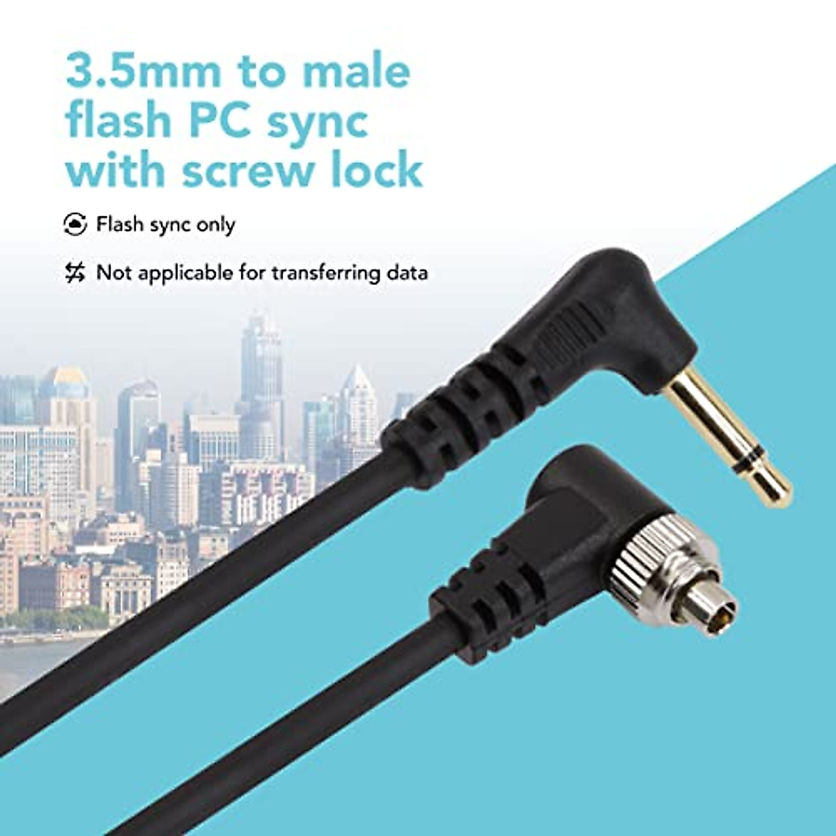 Foto&Tech 3.5 mm to Male Flash PC Sync Cable, 14 Inch Coiled Cord with Screw Lock, Compatible with Nikon Canon and Most DSLR Cameras PocketWizard Plus III Plus II Mini Phone PC1 (1 Piece)