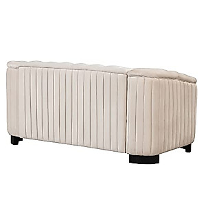 kevinplus 64'' Loveseat Chesterfield Sofa Couch for Living Room, Velvet Modern 2-Seat Tufted Upholstered Small Sofa Couch with Thick Removable Seat Cushion for Apartment Bedroom, Wooden Legs, Beige