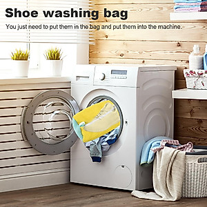 Shoe Washing Machine Bag, Shoe Cleaning Bag for Washing Machine, 2024 New Reusable Mesh Laundry Shoe Wash Bag Shoe Cleaning for All Shoes, Sneaker Washing Bag for Washer and Dryer (Yellow-2pcs)
