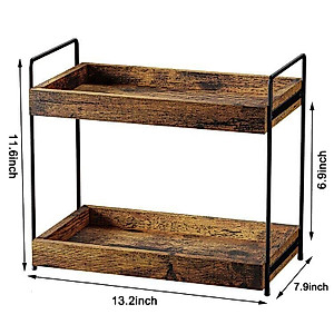 SANRETAHO 2-Tier Bathroom Counter Organizer, Wood Kitchen Countertop Spice Rack, Vanity Cosmetic Makeup Organizers Shelf for Bathroom Storage Organization, Rustic Brown