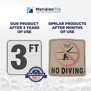 Aquatic Custom Tile, 3FT Pool Depth Markers, 6x6 Inches Vinyl Pool Stickers, Swimming Pool Number Markers, Pool Safety Signage, Adhesive Pool Depth Markers Stickers for Decks, MADE IN USA - (1 Pack)