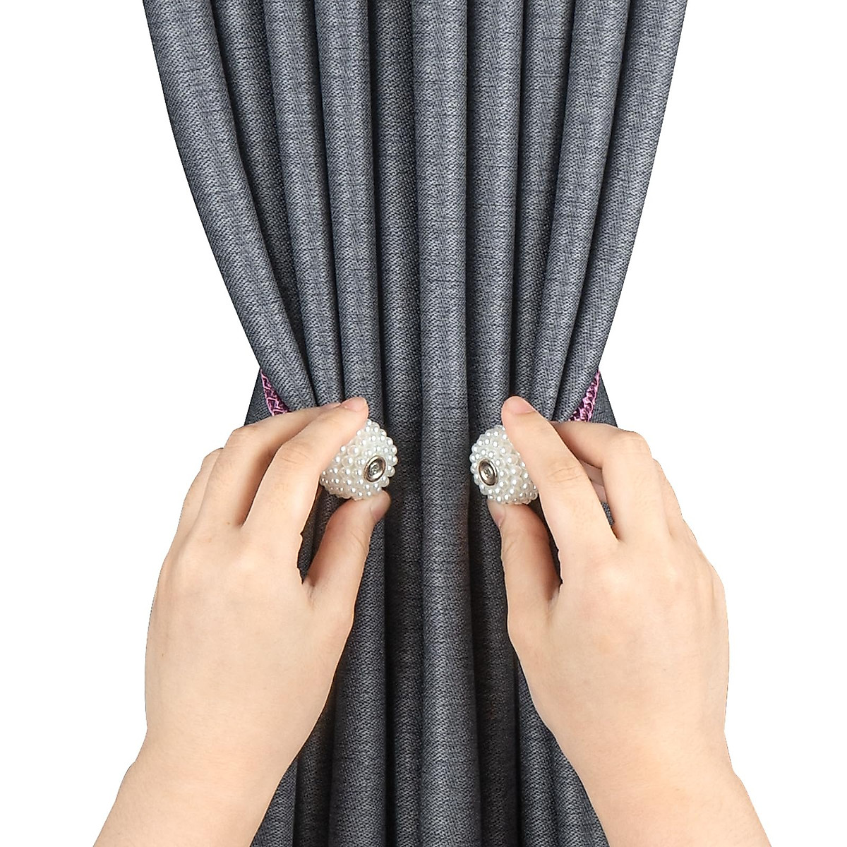 SHIDOW Curtain Tiebacks, Magnetic Curtain Ties, Pearl Curtain Tie, Curtain Tieback Buckle, for Living Rooms, Bedrooms, Kitchens, Restaurants, Bathrooms, Homes, and Offices（6 Pack (Purple)