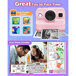 Anchioo Instant Print Camera for Kids, 2.4 Inch Screen Camera with 3 Print Paper, Birthday Gift for Girls Boys Age 3-12, 1080P Instant Camera Toys for 3 4 5 6 7 8 Year Old - Pink