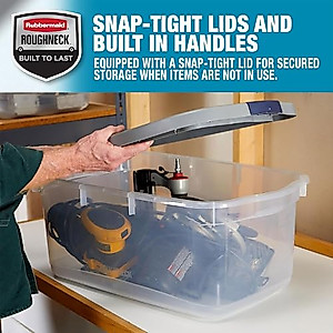 Rubbermaid Roughneck Clear Storage Container, 50 qt., Clear Base, Grey and Blue Lid, Pack of 5 (1785784)