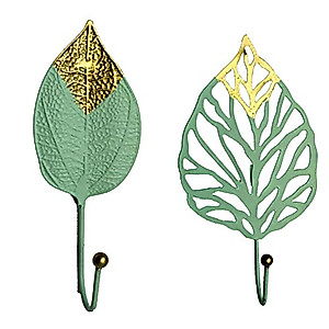 Cabilock Towel Hanger 2pcs Decorative Wall Mounted Hooks Leaf Shape Iron Hanging Hook Coat Hook for Living Room Bathroom Bedroom (Green) Metal Clothes Rack Heavy Duty