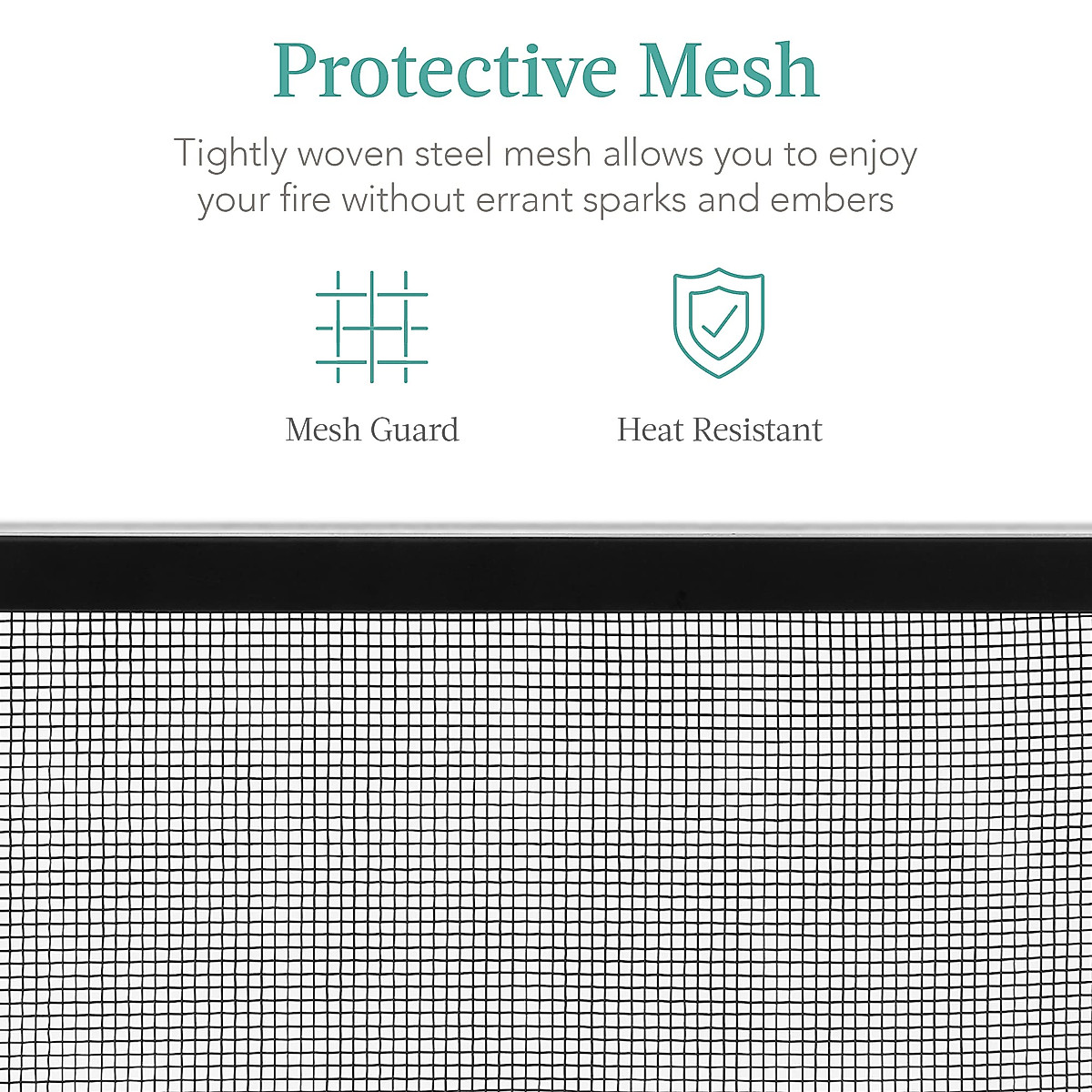 Best Choice Products 38x27in Single Panel Fireplace Screen Handcrafted Steel Mesh Spark Guard for Living Room, Bedroom Décor w/Handles - Black