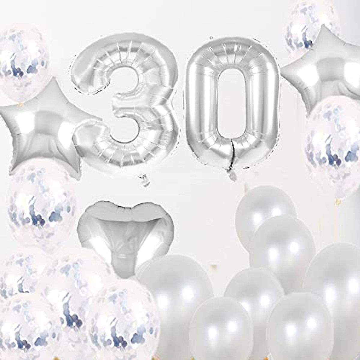 Sweet 30th Birthday Decorations Party Supplies,Silver Number 30 Balloons,30th Foil Mylar Balloons Latex Balloon Decoration,Great 30th Birthday Gifts for Girls,Women,Men,Photo Props
