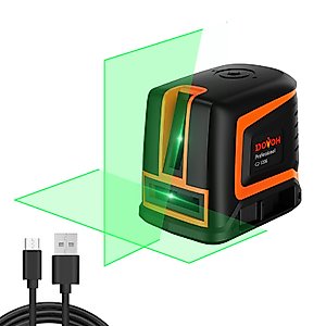 DOVOH Rechargeable Laser Level Self Leveling, High Accuracy Cross Line Laser Level Green 66ft Horizontal & Vertical Expanded Angle 150° Electronic Lazer Level for Tiling, C2-120G