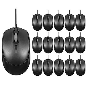 16 Pack Computer Mouse Pack Bulk Wired Silent USB Optical Corded Mouse with 3 Adjustable DPI Computer Mice Compatible with Laptop Desktop PC School Office Business Home Supplies