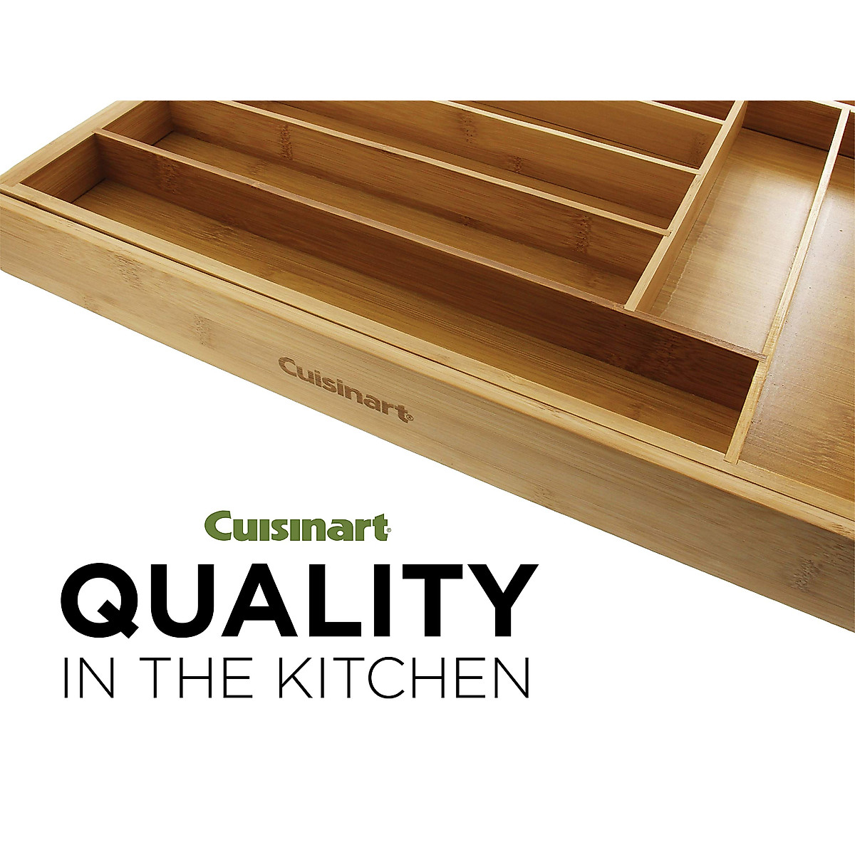 Cuisinart 9 Compartment Adjustable Bamboo Utensil Organizer – Ideal for Keeping Kitchen Supplies and Silverware Organized – Flatware Drawer Tray for Multi-Purpose Storage 18 x 13 x 2 Inches