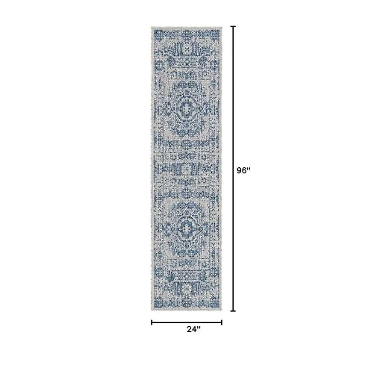 Unique Loom Outdoor Traditional Collection Area Rug - Timeworn (2' x 8' Runner, Blue/ Gray)
