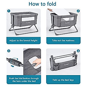 Pamo babe Bedside Bassinet for Baby Crib Quick One-Hand Folding Bedside Sleeper 4 Adjustable Heights Co-Sleeper