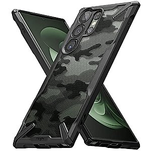 Ringke Fusion-X [Military Design] Compatible with Samsung Galaxy S23 Ultra 5G Case, Camouflage Hard Back Heavy Duty Shockproof Advanced Protective Bumper Cover - Camo Black