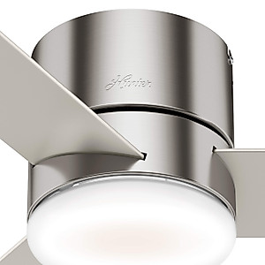 Hunter Fan 44 inch Low Profile Brushed Nickel Indoor Ceiling Fan with Light Kit and Remote Control for Bedroom, Living Room, Kitchen, Office (Renewed)