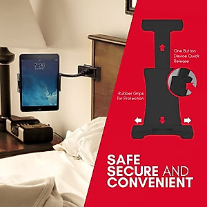 Macally Adjustable Gooseneck Tablet Holder & Phone Clip - Works with Phones & Tablets up to 8” - Flexible Phone Holder & Tablet Mount with Clip On Clamp for Desks up to 1.75” Thick (CLIPMOUNT),Black