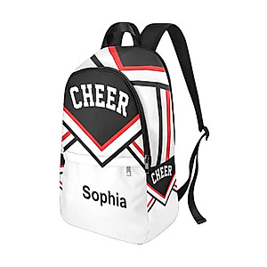CUXWEOT Personalized Cheer Cheerleader Red Black Backpack with Name Custom Travel Bag for women Men