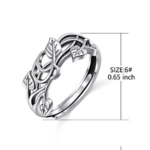 Yearace 925 Sterling Silver Filigree Ivy Wild Band Ring Adjustable Dainty Elvish Ring, Fairy Elf Jewelry for Women Bride Wedding Promise Ring, US Size 9