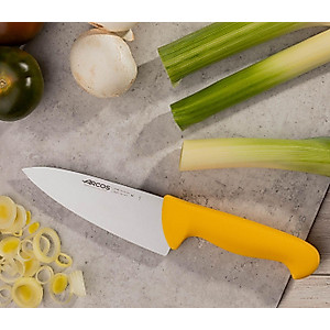 ARCOS Chef Knife 6 Inch Nitrum Stainless Steel and 150 mm blade. Professional Multipurpose Cooking Knife. Ergonomic Polypropylene Handle. Series 2900. Color Yellow
