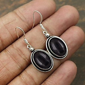 10.56 Cts Black Onyx Dangle Earrings For Women, Black Stone July Birthstone Jewelry Mother's Day Gifts For Mom Wife