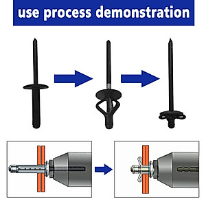 Tri-Fold Exploding Large Head Aluminum Pop Blind Rivets 3/16'' * 4/5'' Long Grip Solid Rivets Used For Industries Automobiles Kayak Sailboat & Furniture 50 Pieces Black