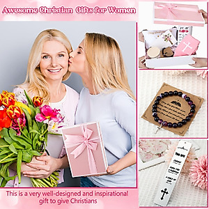 Uiifan 11 Pcs Christian Gifts for Women Faith Pink Inspirational Religious Present Basket Spiritual Birthday Biblical Catholic Mother's Day Gifts for Mom Women Baptism Holiday