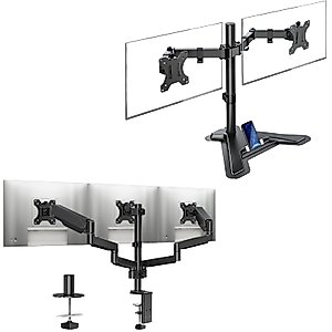MOUNTUP Triple Monitor Stand Mount& Freestanding Dual Monitor Desk Mount- 3 Monitor Desk Mount for Computer Screens Up to 27 inch, Triple Monitor Arm with Gas Spring, Each Arm Holds Up to 17.6 lbs