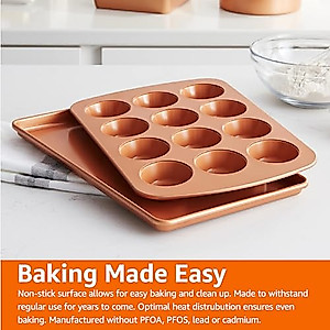 Amazon Basics Ceramic Nonstick Baking Sheets and Pans Bakeware Set, 5-Piece Set- Copper Color